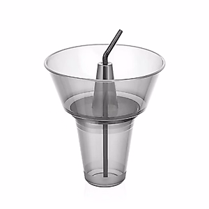 EYNEL Stack n' Sip Snack Cups, 4 Pack Reusable Plastic Drink and Snack Cups with Straws Stadium Tumbler with Top Bowl for French Fries and Coke Perfect for One-Handed On-The-Go Usage (Round, 4, Count)