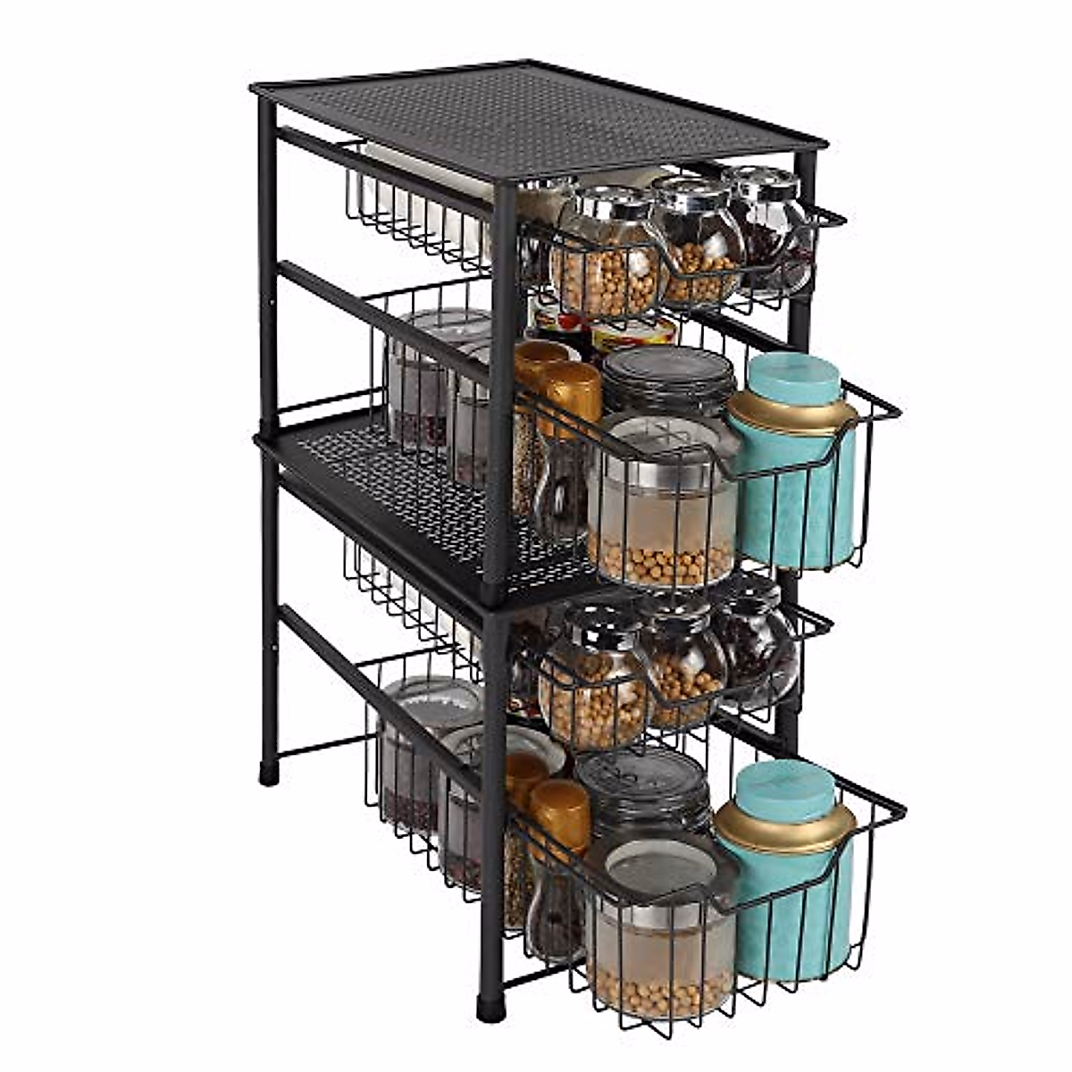 MAX Houser 2-Tier Stackable Organizer Baskets with Metal Sliding Drawers for Pantry, Under the Sink, Desktop Organizer for Bathroom,Kitchen, Office (Charcoal Grey)