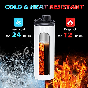 AGH 4 Pack Sublimation Sports Water Bottle Blanks 20 oz Sublimation Water Bottles Tumblers Double Wall Stainless Steel Vacuum Flask With Straw and Portable Handle for Sport Outdoor Travel, White