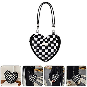 LUOZZY Lattice Pattern Plush Tote Bag Fashion Shoulder Bag Women Cross Body Bag for - Black and White Checkered