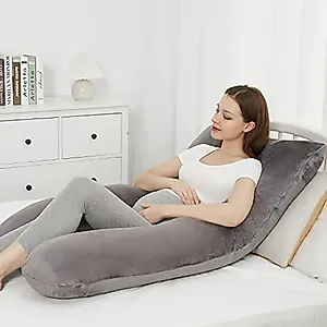 JOHNPEY Pregnancy Pillows for Sleeping, U Shaped Full Body Pillow - Pregnancy Must Haves Maternity Pillow with Removable Velvet Cover, 55inch, Dark Gray