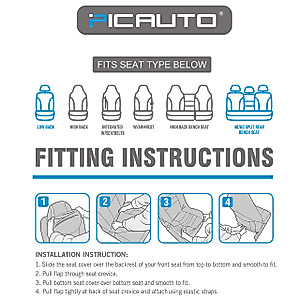 PIC AUTO Car Seat Cover Full Set, Front Bucket Seat Covers with Split Bench, Mesh and Leather, Universal Fit for Most Cars, SUVs, and Trucks (Black)