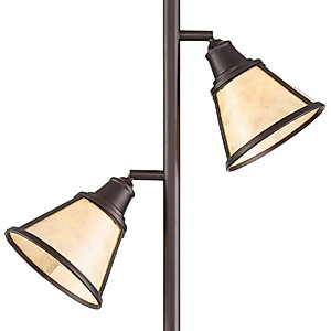 Franklin Iron Works Plymouth Rustic Farmhouse Torchiere Floor Lamp Standing 3-Light Dimmable 72" Tall Bronze Faux Wood Metal Mica Cone Shade Decor for Living Room Reading House Bedroom Home Office