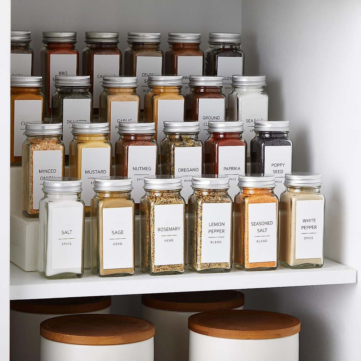 Talented Kitchen 140 Spice Labels Stickers, Preprinted White Minimalist Spice Jar Labels for Herbs Seasonings, Kitchen Spice Rack Pantry Organization, Black Text (Water Resistant)