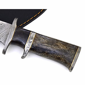 SHOKUNIN USA Bowie knife, 13.0",Handmade Hunting Knife, Bone Handle, Hand Stitched Leather Sheath