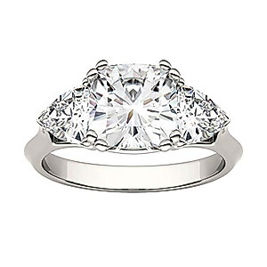Charles & Colvard Created Moissanite 7.5mm Cushion Cut Engagement Ring for Women | 3 cttw DEW | Lab Grown | Solid 14K White Gold with Rhodium | Size 7
