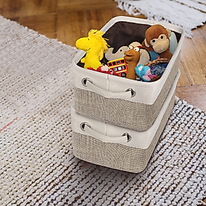 EXTREE Fabric Small Storage Baskets - 6 Pack Nursery Decorative Storage Bins Linen Empty Gift Basket with Handles for Organizing Shelves Bathroom(Gray,11.8L x 7.9W x 5.3H inches)