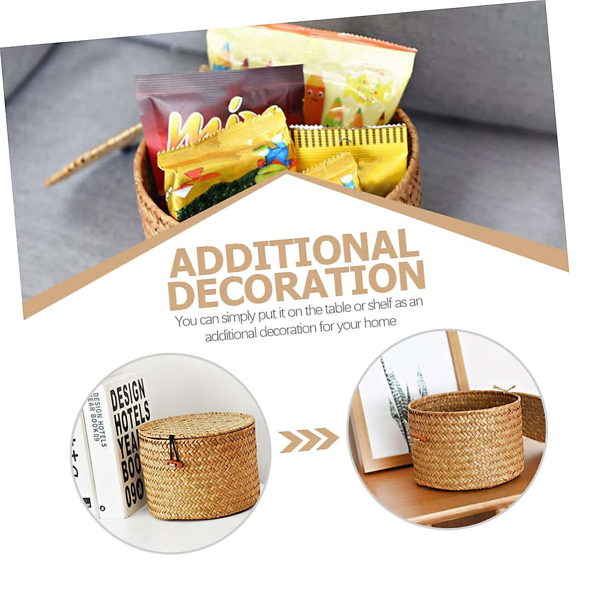 GARVALON Round Wicker Basket with Lid, 150 oz, Snacks, Cosmetics, Desktop Storage