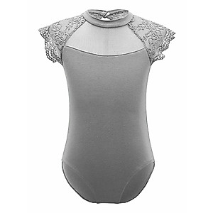 Oyolan Girls Kids Classic Ballet Dance Leotard Sleeveless Lace Floral Gymnastics Bodysuit Unitard Ballerina Costume Grey 15-16 Years