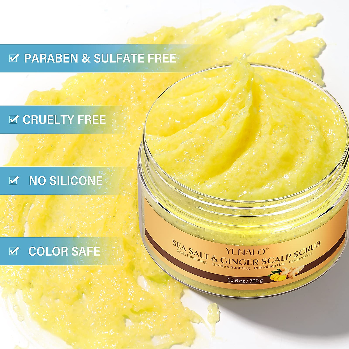 Scalp Scrub with Sea Salt and Ginger, Gentle Scalp Exfoliating, Removes Buildup, Dandruff Dry Scalp Treatment and Nourishing Hair, Parabens-free (10.6 oz / 300 g)