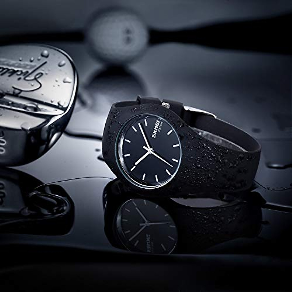 Gosasa Casual Simple Style Silicone Strap Women Sports Watches 30M Waterproof (Black Red Hands)