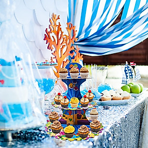 3 Tiers Cartoon Shark Cardboard Cupcake Stand Set of 2 Sturdy Dessert Candy Display Towel Holder Stand Reusable Party Wedding Birthday Cup Cake Stand Holder