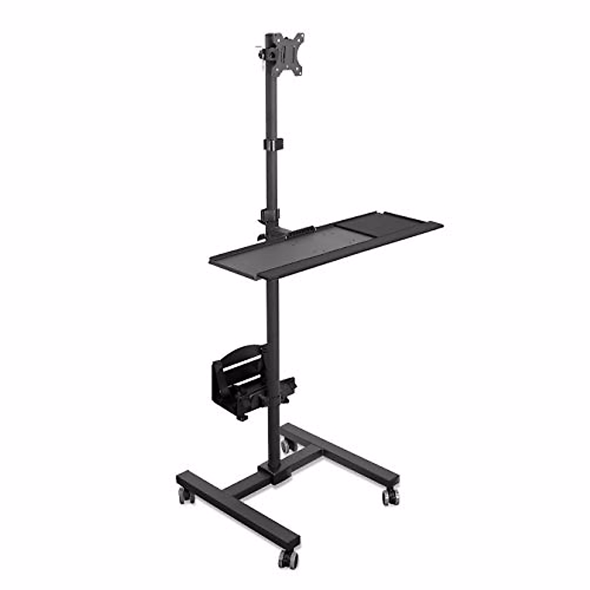 Mount-It! Rolling Computer Cart, Mobile Workstation with Tray Monitor Mount and CPU Holder, Height Adjustable and Mobile Stand for Office and Industrial Use