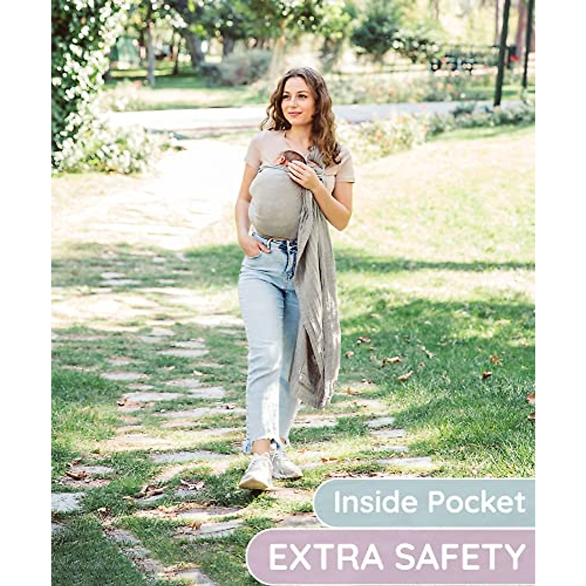 Baby Sling and Ring Sling 100% Cotton Muslin Infant Carrier, Ring Sling Baby Carrier Front and Chest Newborn Carrier Baby Carrier Wrap, Toddler Carrier – Grey