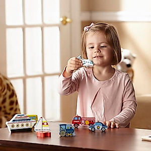 Melissa & Doug Vehicles Wooden Chunky Puzzle - Plane, Train, Cars, and Boats (9 pcs) - FSC Certified