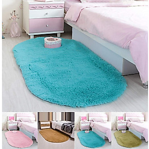 Scceatti Pink 24x16In Oval Area Rug, Soft Shaggy Washable Polyester Bathroom Rug for Living Room Decor, Non-Slip Memory Foam Bath Mat with Fade Resistant Absorbent Non Skid Property