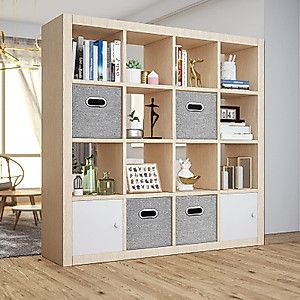 BALEINE Premium Foldable Cube Storage Bins, Collapsible Linen Fabric Cube Organizer with Aluminum Handles, 10.5" x 10.5" x11" Heavy Duty Cube Baskets, Winter Gray 4 Pack