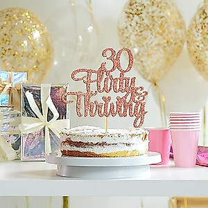 30 Flirty & Thriving Cake Topper, Cheers to 30 Years/I'm 30 Bitch, Happy 30th Birthday Anniversary Party Decorations Supplies, Rose Gold Glitter