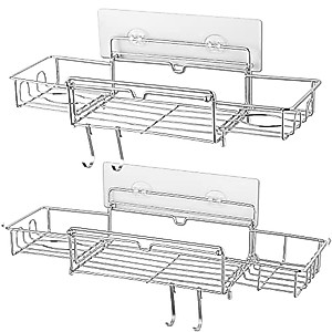 ETECHMART Shower Caddy Organizer, Expandable and Adhesive Bathroom Shower Shelf, SUS304 Rustproof Storage No Drilling Wall Shower Rack,2 Pack/Silver