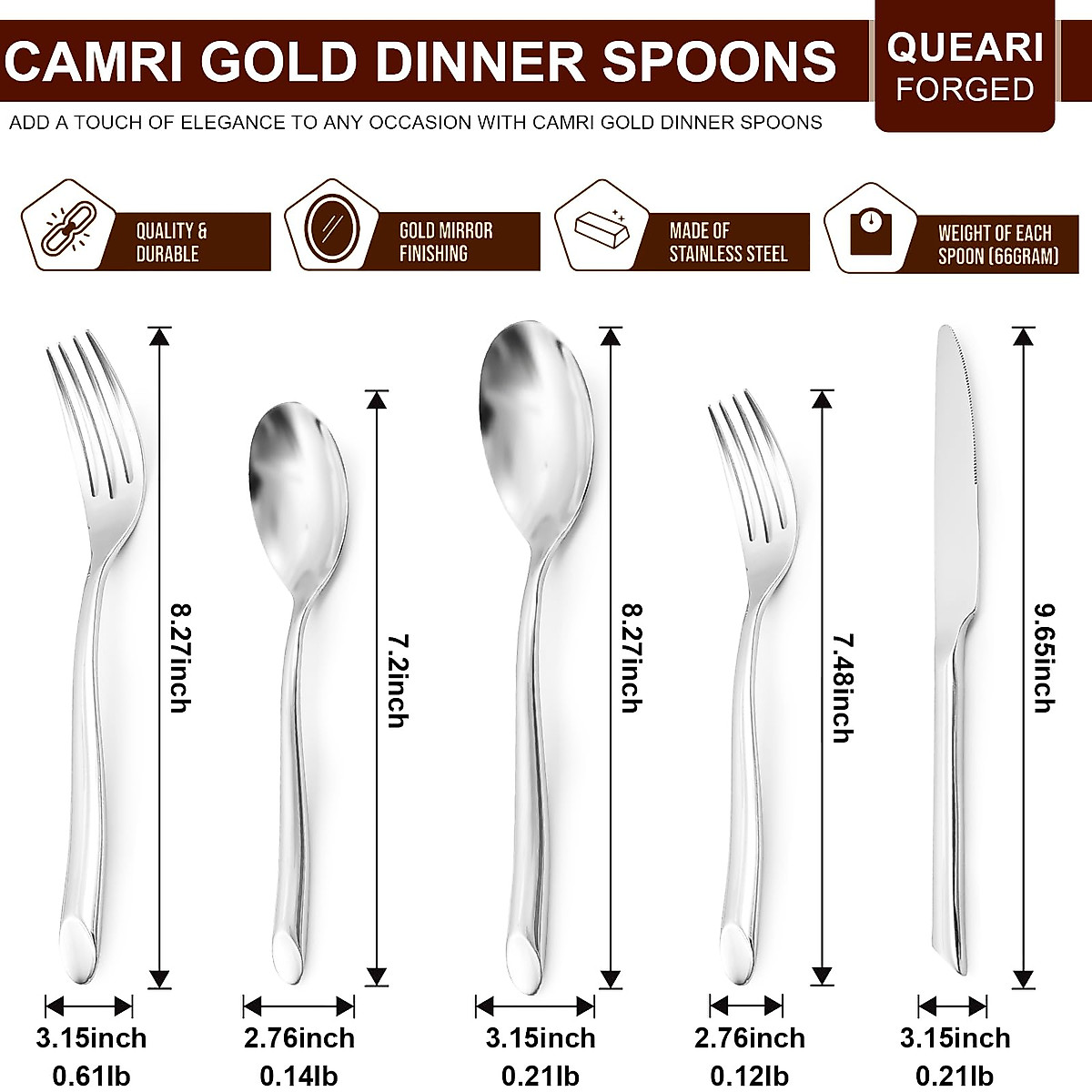 QUEARI Wave 20-Piece Silverware Set, Forged Stainless Steel Flatware Set, Cutlery Set Mirror Polished, Dishwasher Safe, Service for 4