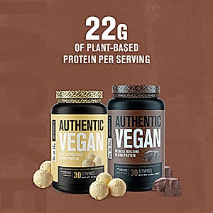 Authentic Vegan Plant Based Protein Powder - 22g of Muscle Building Protein - No Soy, Non-GMO - Sourced from Organic Peas, Mung Beans, Sunflower, Pumpkin & Watermelon Seeds, 30 Servings, Chocolate