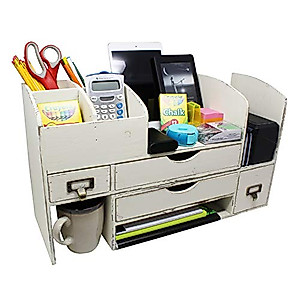 Executive Office Solutions Large Adjustable Wooden Office Desk Organizer For Desktop, Tabletop, or Counter – Wood Storage Shelf Rack – For Office Supplies, Desk Accessories, or Mail - White