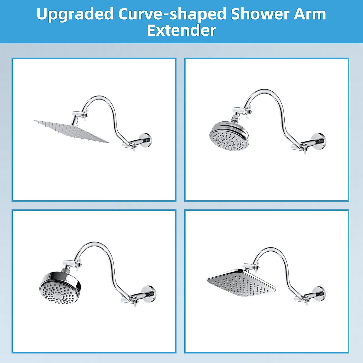 Hibbent All Metal Upgraded 18'' Shower Head Extension Arm, Shower Arm with Flange, Solid Brass Flexible Height & Angle Adjustable Shower Arm Extender with Lock Joint, Universal Connection, Chrome