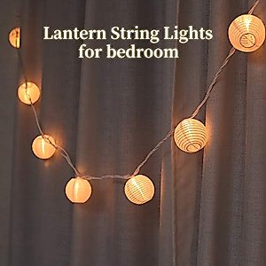 TIGOMOOV Lantern String Lights Plug in, Outdoor Lantern Lights String 9.83FT Pack of 10 Nylon Lantern String Lights for Patio,White Lights String for Bedroom(Lanterns Need Simple Assembly)