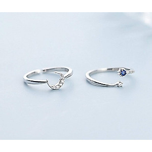 Celway Matching Friendship Rings for 2 Best Friends Sun and Moon Star Ring Bff for Womens Sterling Silver Band