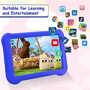 Kids Tablet, 7 Inch Android 11 Tablet for Kids, 32GB ROM 3GB RAM IPS Display Parental Control Toddler Children Tablet with Kids-Proof Case, Dark Blue
