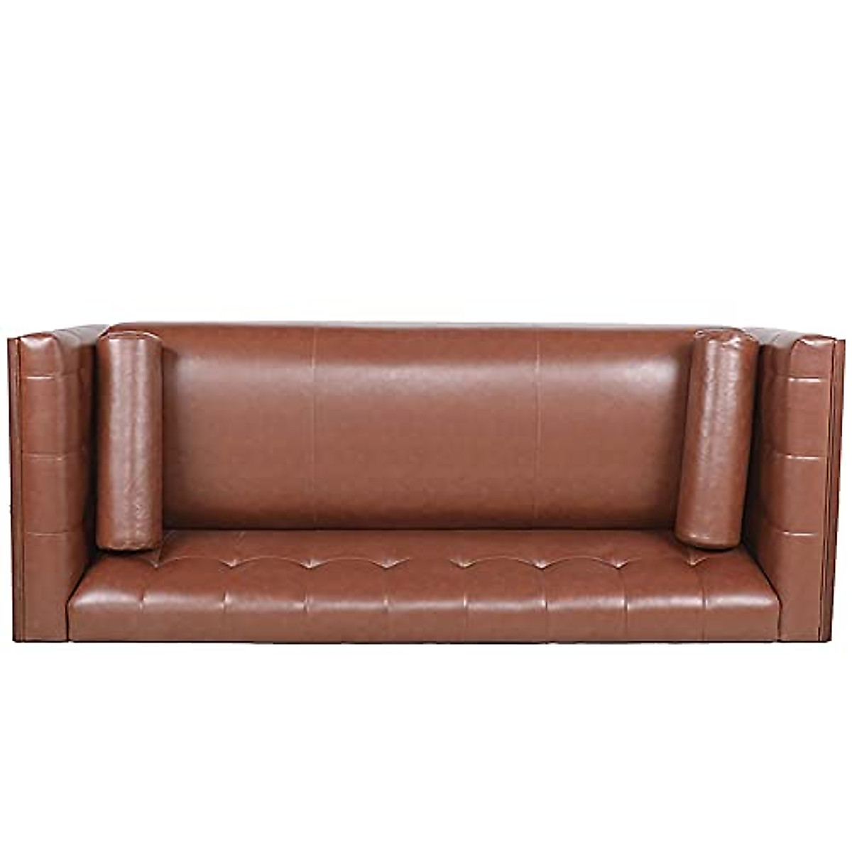 76'' Leather Chesterfield Sofa, Upholstered Tufted Modern Couch with 2 Pillows, Nailhead and Solid Wood Armrest Side Board, 3 Seater Sofa with Wooden Legs for Living Room, Bedroom, Office (Brown)