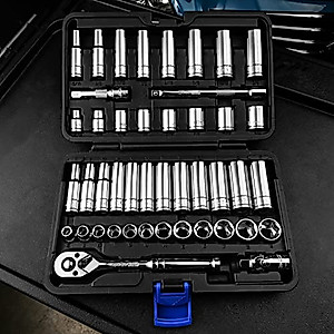 EPAuto 45 Pieces 3/8" Drive Socket Set with 72-Tooth Pear Head Ratchet