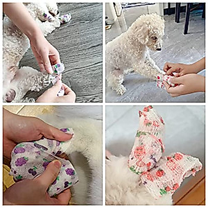 Yeduzyn 5 Rolls Self Adhesive Bandages Disposable Dog Boots Dog Shoes Elastic Stickers Dog Walking Artifact Wound Dressing Dog Feet Protection 5.0cm Width