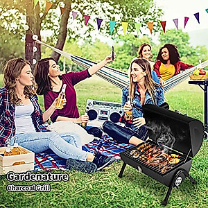 Gardenature Portable Charcoal Grill Mini Small BBQ Grill for Outdoor Cooking Camping and Picnic BBQ Charcoal Grill Set with Glove & Brush - Black