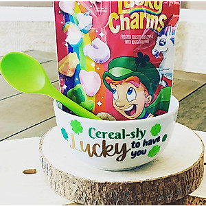 Cereal-sly lucky to have you cereal bowl. Kids St. Patrick’s Day ideas. St. Patrick’s day gifts for kids. St. Patty’s Day breakfast. (bowl/spoon/cereal)