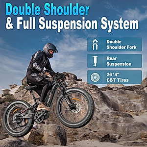 FREESKY 2000W Electric Bike with BAFANG Motor & 48V 30Ah Battery, 35MPH Max Speed, 120 Miles Range, Full Suspension Mountain Ebike, 26" Fat Tires, Smart Keys, Hydraulic Brakes, with Twist Throttle