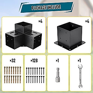 6x6 Pergola Kit,Pergola Brackets 3-Way Right Angle Corner Bracket and Post Base with Black Powder Coated, Modular Sizing Woodworks DIY Pergola Kit, Outdoor Pergola/Gazebo Hardware for 6X6 Lumber………