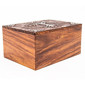 Displayex India Handmade Engraved Tree of Life Cremation Urns for Human Ashes Adult Male Female - Urn for Ashes for Women, Dog Cat Pet Memorial Urn, Wooden Decorative Urns (Medium - 140 Cu.in)