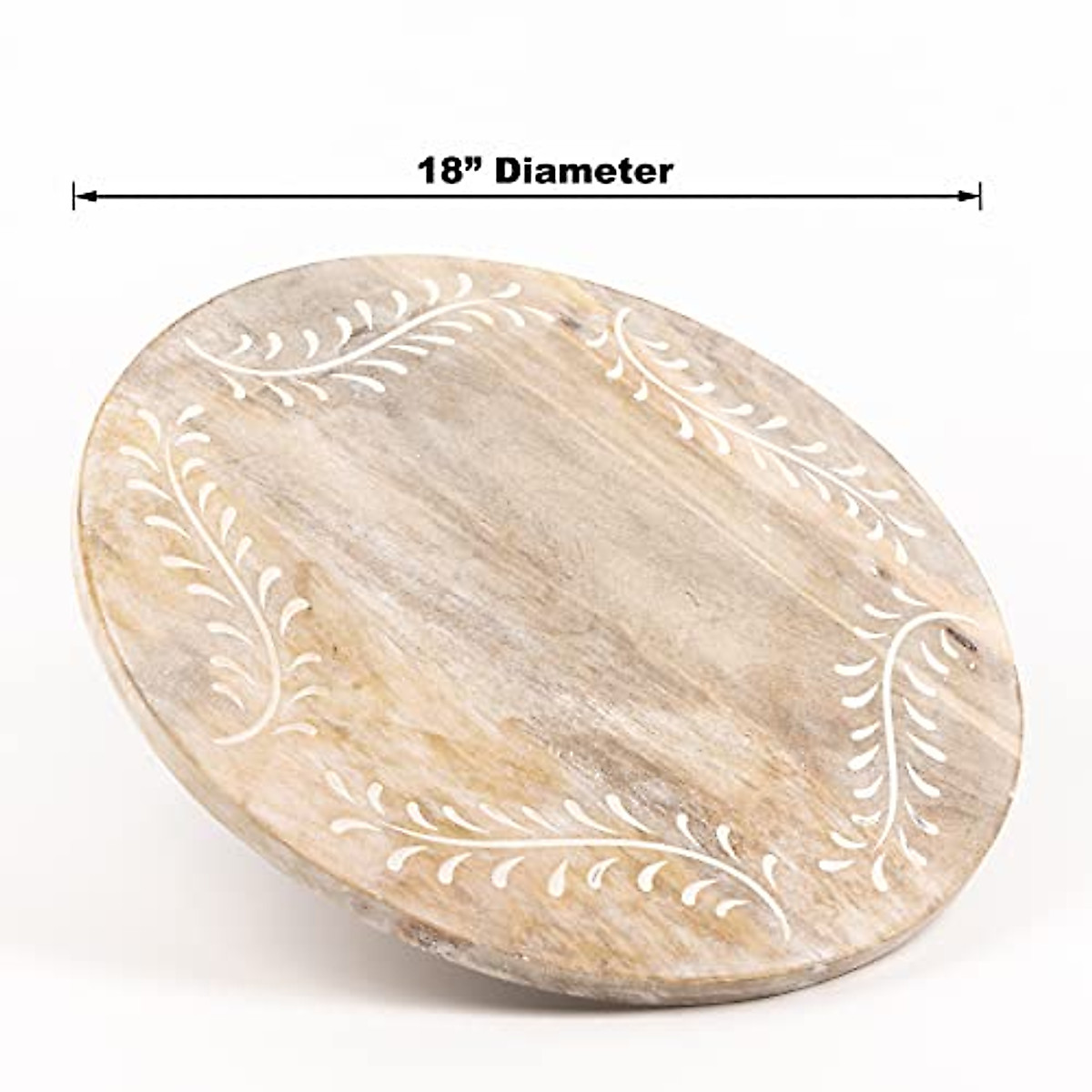 Husq Home | Unique Wooden Lazy Susan with Vine Detail, Rotating Kitchen Organizer, Spinner Display Stand with Carved Detail