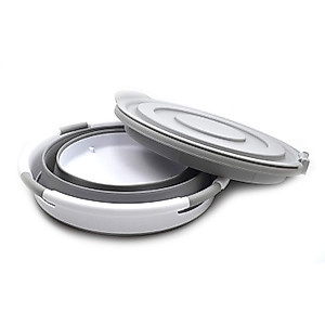 SAMMART 66L(17.4 Gallon) Collapsible Plastic Garbage Bin with Wheels & Removable Lid-Foldable Pop Up Container-Portable Washing Tub-Space Saving Basket,Water Capacity 56L(14.8 Gallon) (1, Grey)