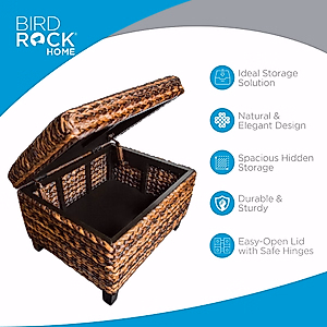 BIRDROCK HOME Woven Seagrass Storage Ottoman with Safety Hinges - Easy-to-Open Lid, Sturdy Construction - Natural Brown Finish - Large Storage Space Ideal for Living Room, Bedroom, Dorm - 22x18x16
