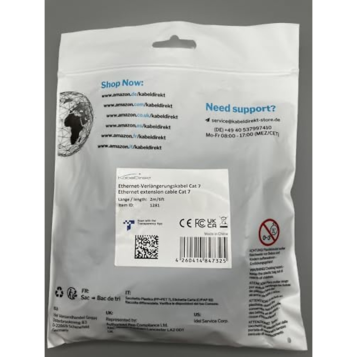 Cat7 Ethernet Extension Cable – 6ft, Break-Proof Design (Male to Female LAN & Ethernet Extension, Internet Cable Extender, Full Data Transfer Speed – 10Gbit/s, SF/FTP Shielding) – by CableDirect