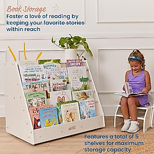 ECR4Kids Double-Sided Mobile Book Display with Storage, Classroom Bookshelf, White Wash
