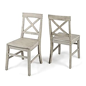 Christopher Knight Home Roshan Farmhouse Acacia Wood Dining Chairs, Light Grey Wash, 21D x 17.75W x 35.5H Inch