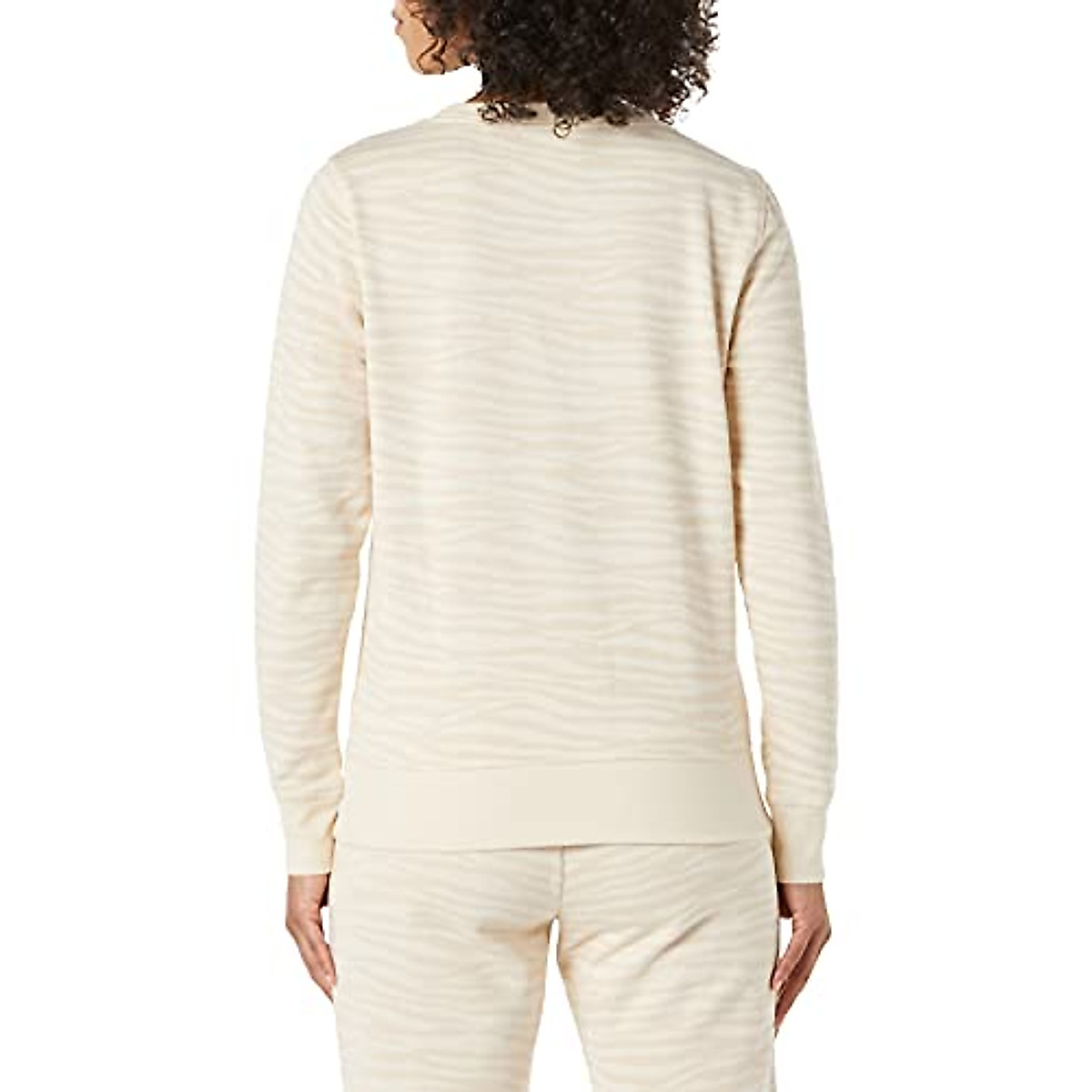 Amazon Essentials Women's French Terry Fleece Crewneck Sweatshirt (Available in Plus Size), Beige Zebra Stripe Print, Medium