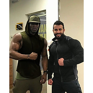 Babioboa Men's Workout Hooded Tank Tops Lightweight Athletic Sleeveless Shirts Gym Hooded Tank Tops(Army Green Medium)