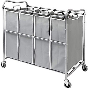 Simple Houseware Heavy-Duty 3-Bag Cart + 4-Bag Laundry Sorter Cart, Silver
