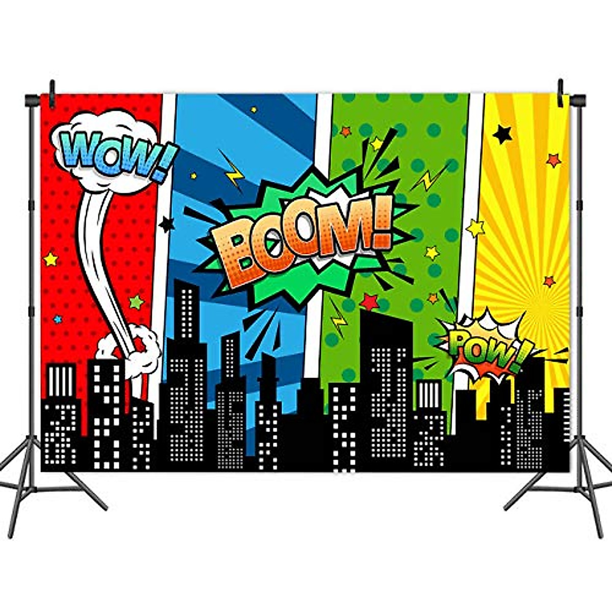 Superhero Super City Photography Backdrop Skyline Buildings Kids Boys Happy Birthday Party Banner Supplies Baby Shower Background Photo Studio Props 5x3ft Vinyl