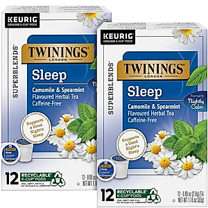 Twinings Nightly Calm Herbal Tea K-Cup Pods for Keurig - Sleep Tea, Bedtime Caffeine-Free Tea Blend, Soothing Chamomile, Relaxing Spearmint, Subtle Lemongrass Flavor, 12 Count (Pack of 2)