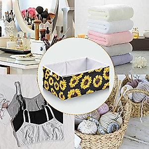 RunningBear Black Sunflowers Storage Basket Storage Bin Square Collapsible Toy Bins Cloth Baskets Containers Organizer for Closet Shelf Car